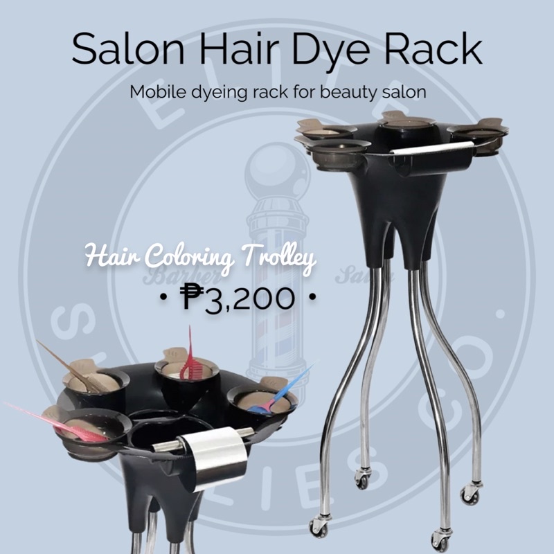 hair dye rack Black pink hair color tray portable utility cart trolley ...