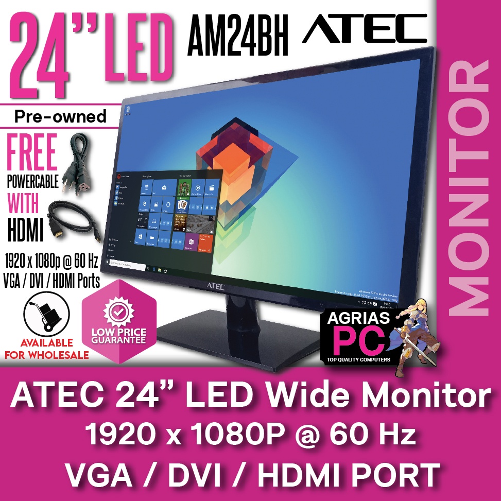 Gaming Monitor-24 Inches LED - 1920x1080P - ATEC/LUCOMS - FREE Power ...