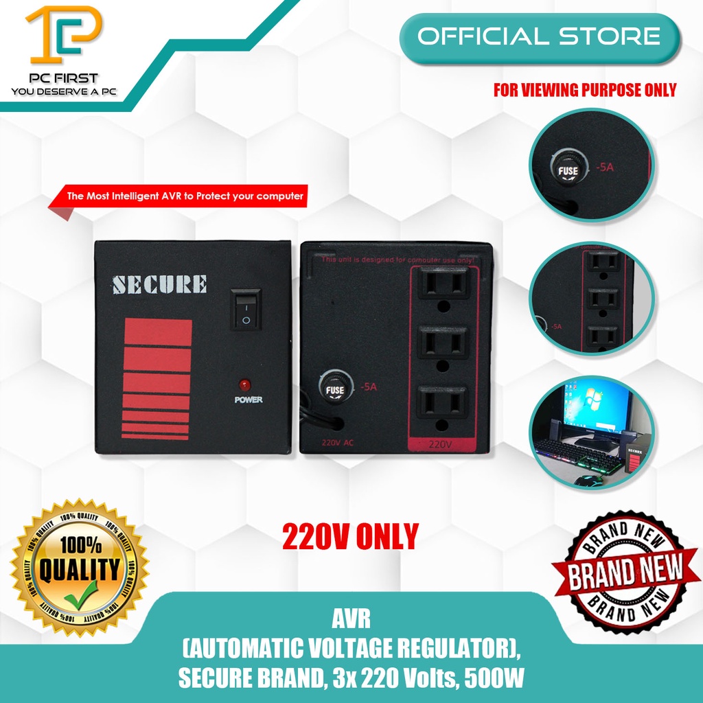 AVR (AUTOMATIC VOLTAGE REGULATOR), SECURE BRAND, 3x 220 Volts, 500W ...