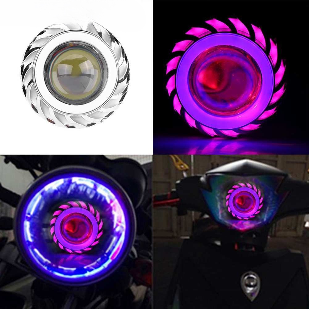 Motorcycle LED Headlight Projector Lens Dual Angel Devil Eye Head Lamp ...