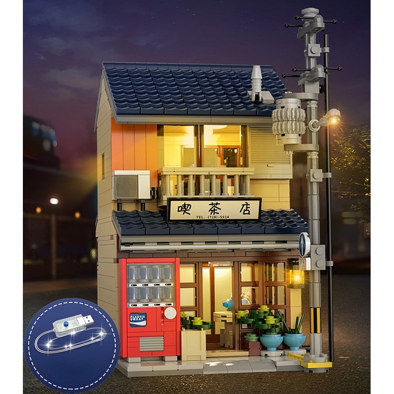 Mytopshop 1200PCS MOC City Street Tea House Shop Model Educational Toy Building Block Brick Gift ...