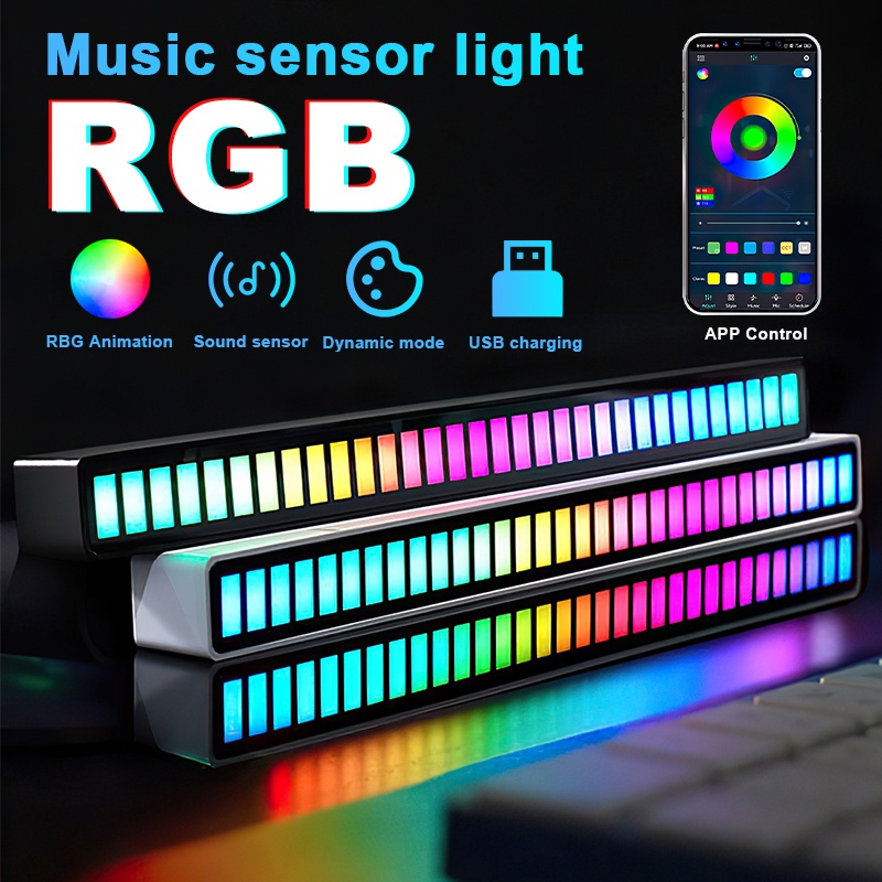 RGB Music Light 32 Bit Car Ambient Light Voice-Activated Pickup Strip ...