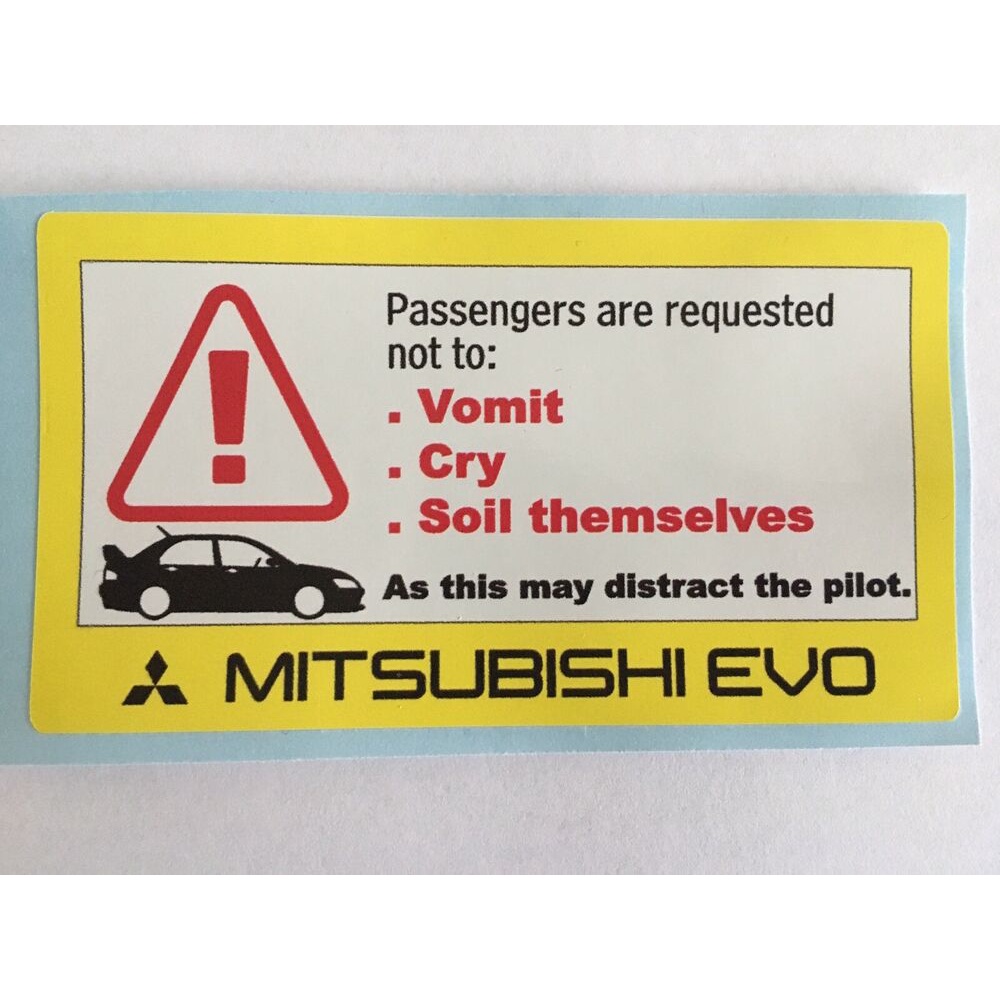 MITSUBISHI EVOLUTION CAR FUNNY CAR DASHBOARD STICKER DECAL TRACK RACE ...