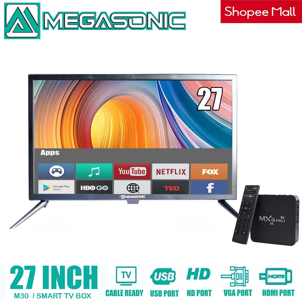 MEGASONIC M97-LED30 + Smart TV BOX 27 inch Screen LED TV 3027 | Shopee ...