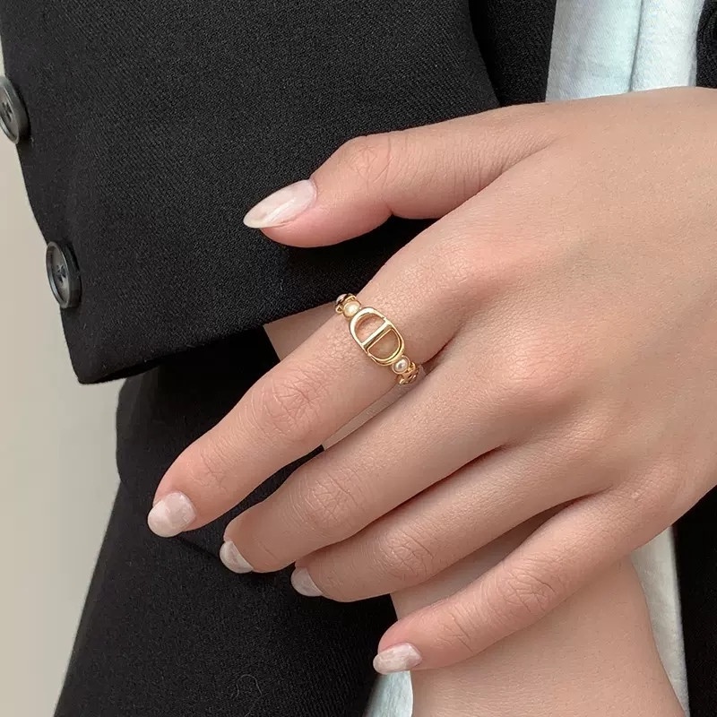 Fashion Letter CD Pearl Ring Gold Open Ring | Shopee Philippines