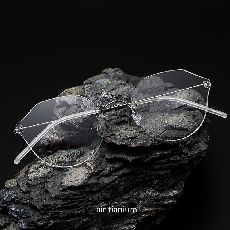 Nordic Fashion Ultra-Light Titanium Wire Rimless Glasses Polygon-Peach ...