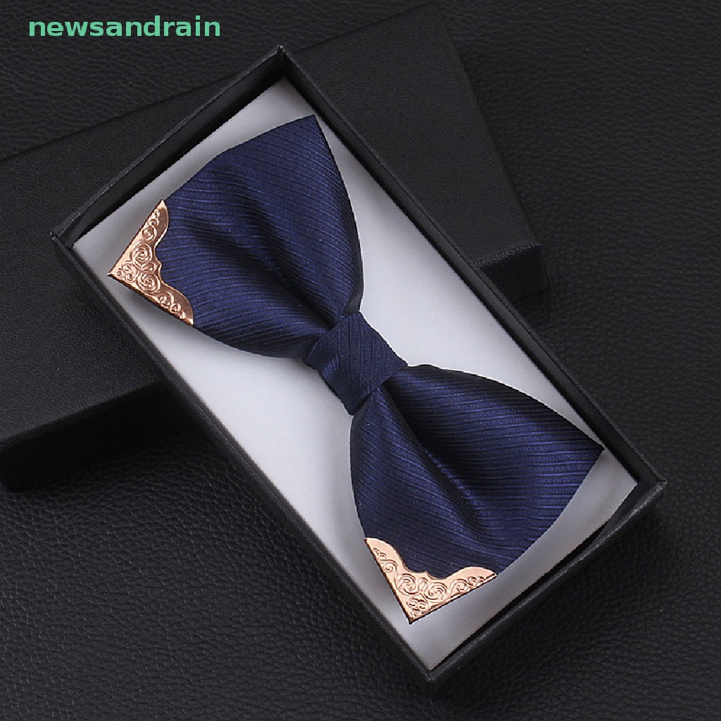 newsandrain Men's Bow Tie Metal Head Solid Noble Classic Polyester ...