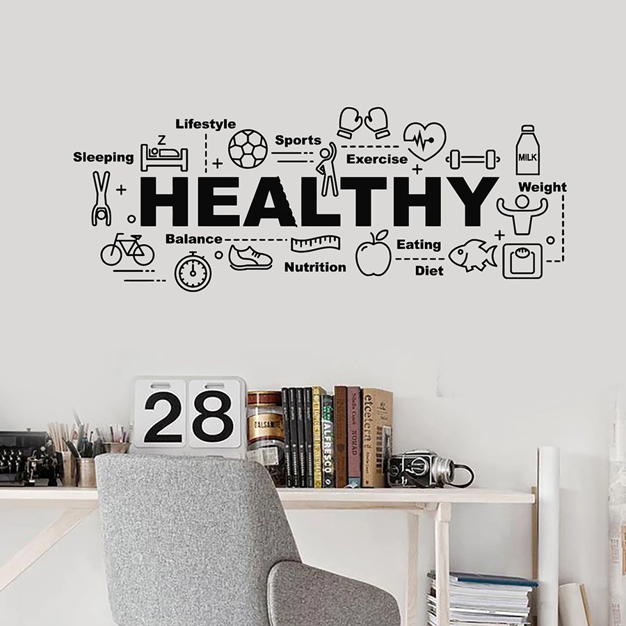 Healthy Lifestyle Wall Decal Balance Sport Food Words Vinyl Window ...