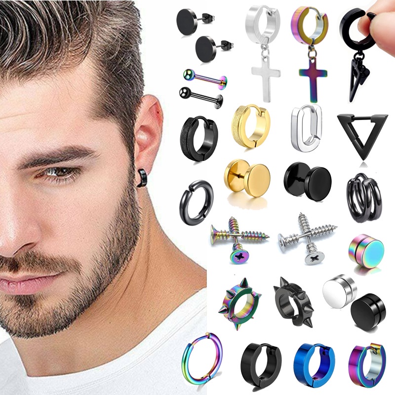 1pc Punk Stainless Steel Earrings Piercing Ear Studs ear clip ...