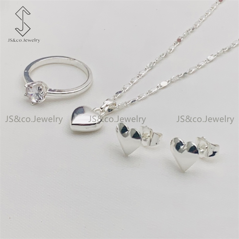 JS&CO jewelry 925 Silver 3in1 Pendant Necklace Stud Earrings Ring Set ...