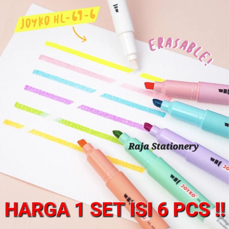 Joyko ERASABLE HIGHLIGHTER SET / REMOVABLE COLOR MARKER HL-69-6 QUALITY ...