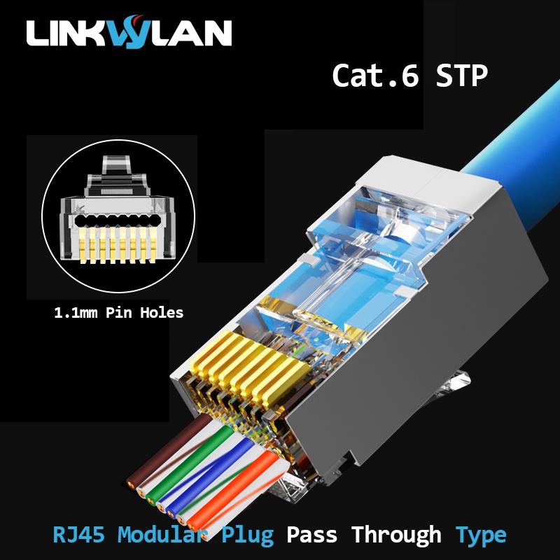Network Cat5e Cat6 RJ45 8P8C Pass Through Modular Plug UTP Unshielded STP Shielded Network ...
