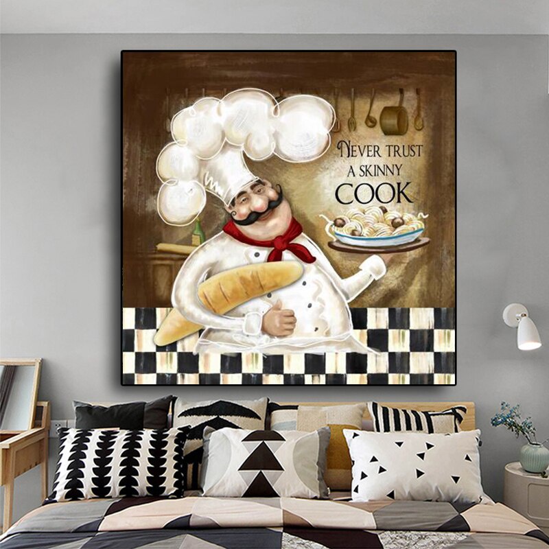 Cartoon Cook Wall Art Canvas Prints Modern Cooking Paintings On The ...