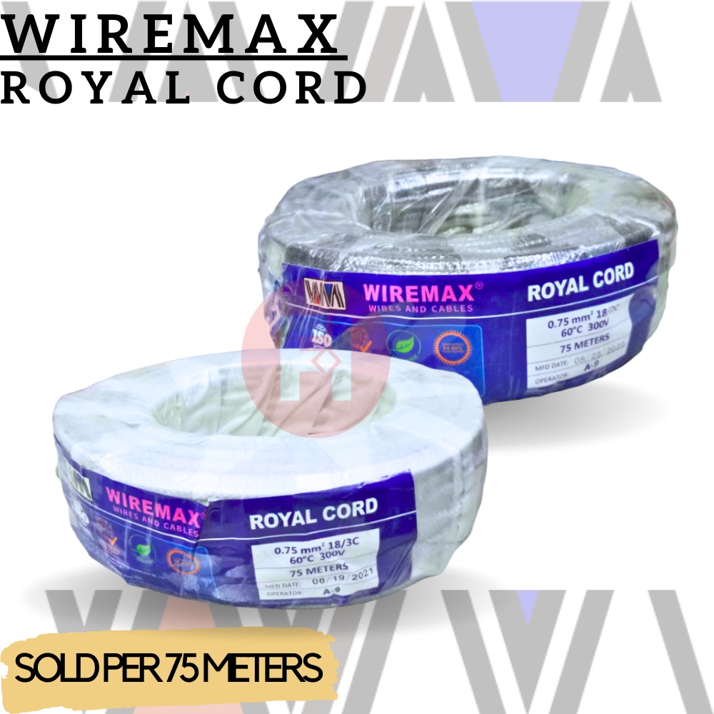 WIREMAX Royal Cord Electrical Cable (0.75mm) 18/2c and 18/3c 75 Meters ...