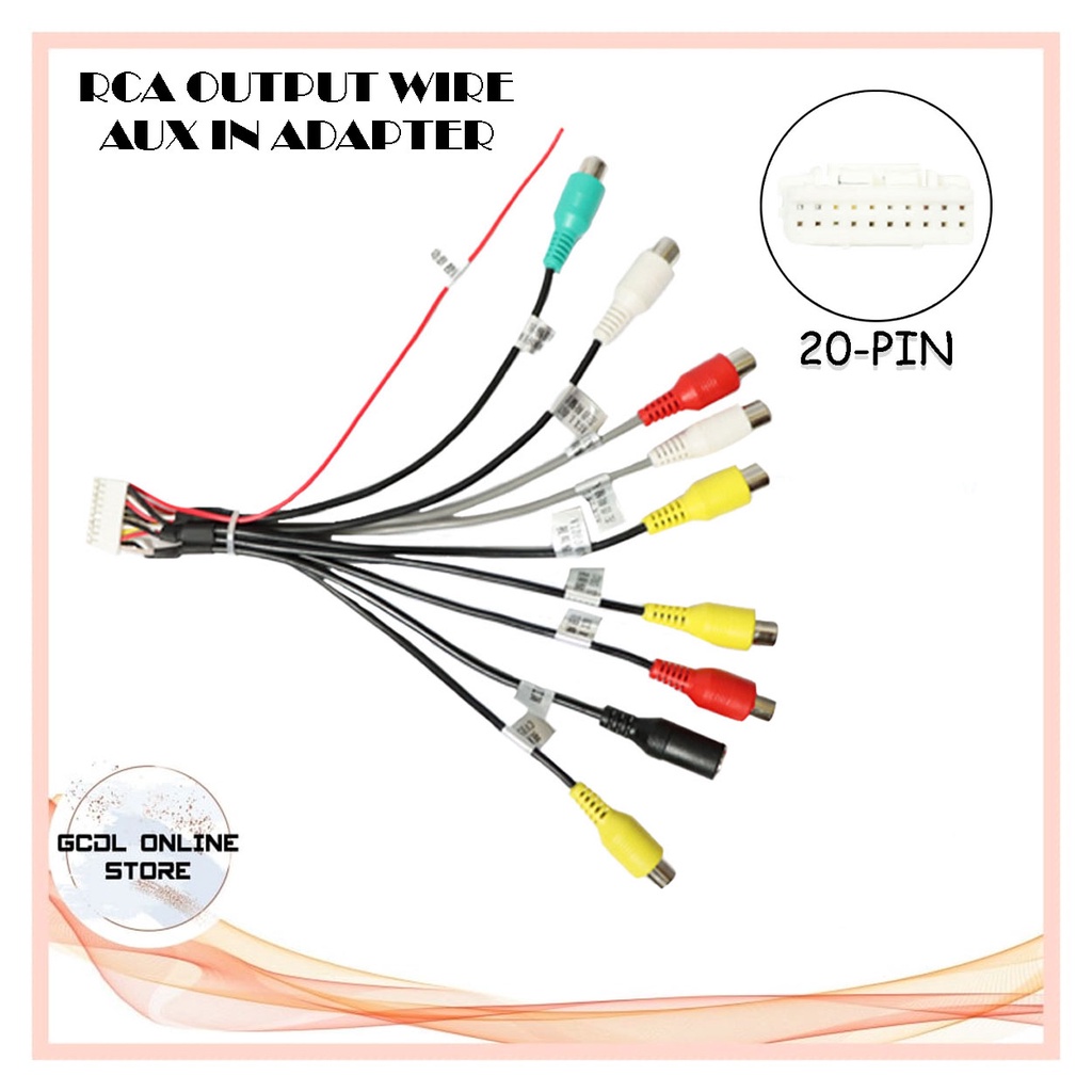 20-PIN Car Auto Stereo Radio RCA Output Wire Aux-in Adapter Cable ...