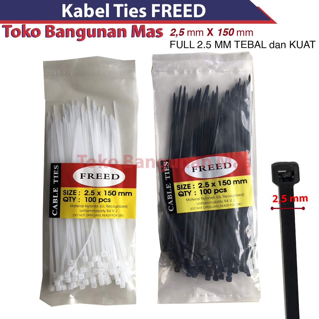 HITAM PUTIH Freed Cable Ties 2.5 x 150 mm Cable Tie Black and White Tis ...