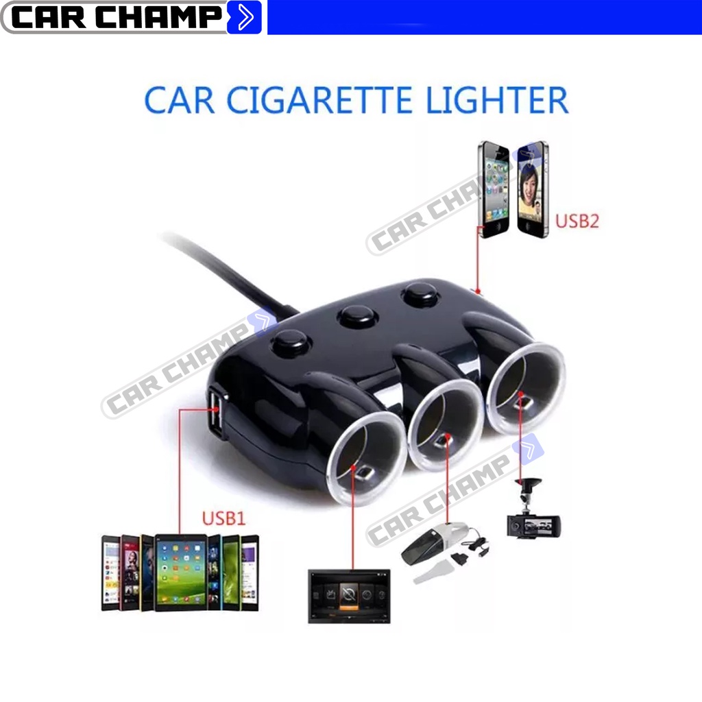 Universal 3 Ways Car Auto Socket Splitter Power Adapter 120W 5V 3.1A ...