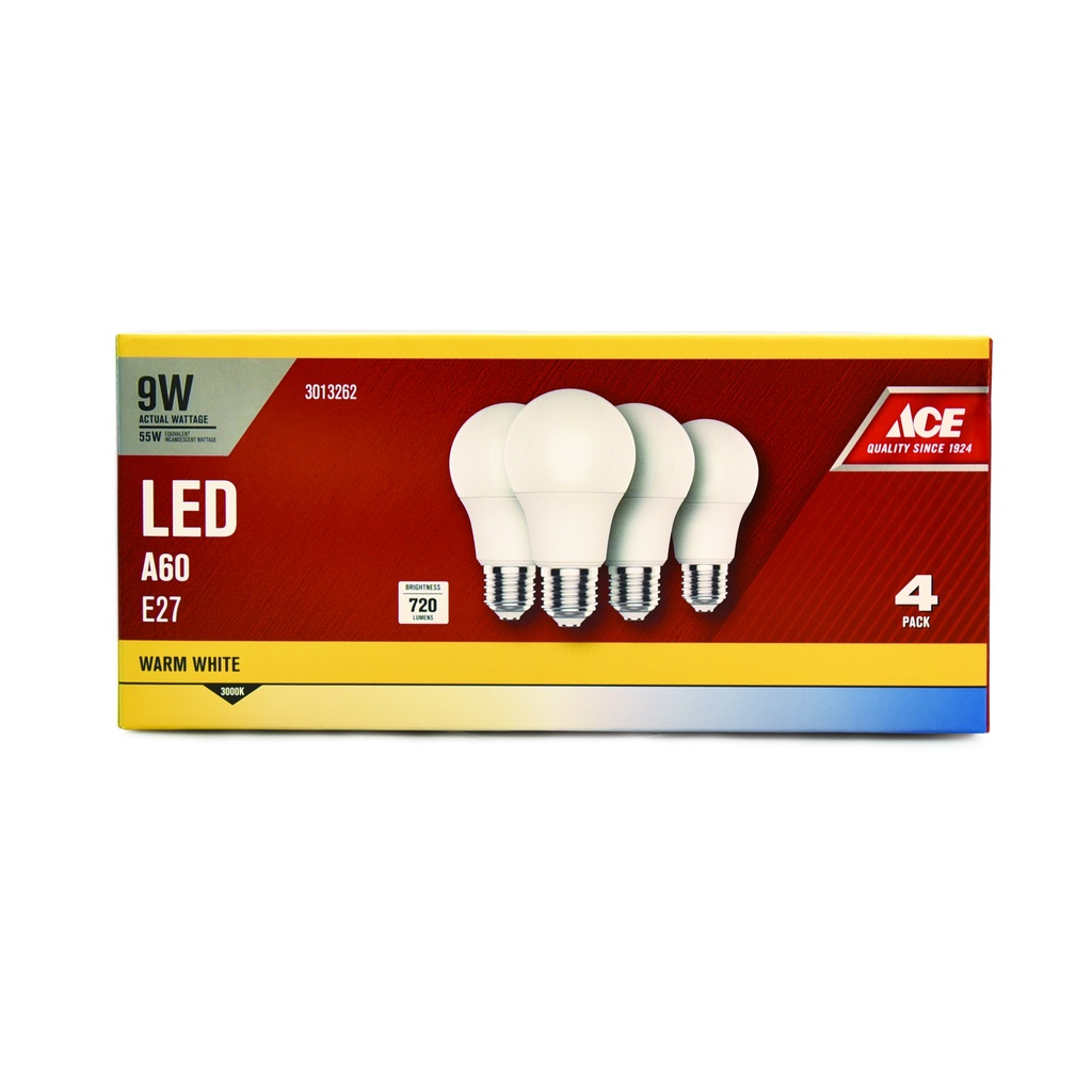 Ace LED Bulb A60 9W E27 3000K WW 4PK | Shopee Philippines