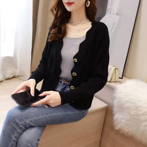 AAA Korean Style Twisted Cardigans Thick Short Sweater Retro V-Neck ...