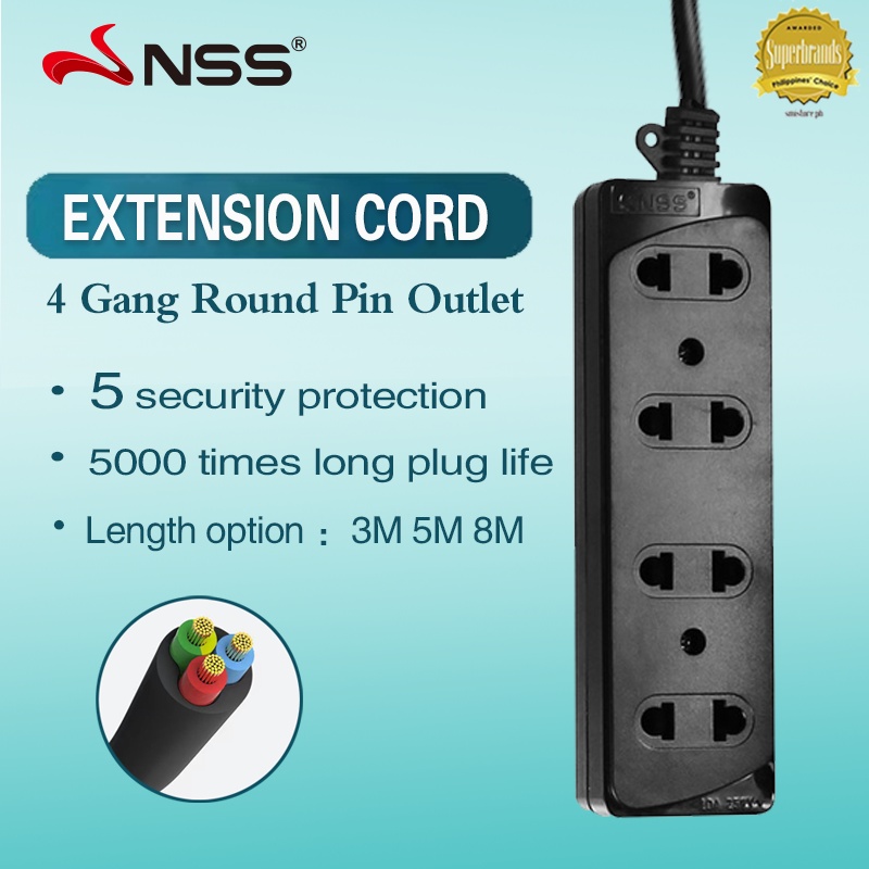 NSS Power Socket 4 Gang Extension Outlet Socket 3M 5M 8M Wire Extension ...