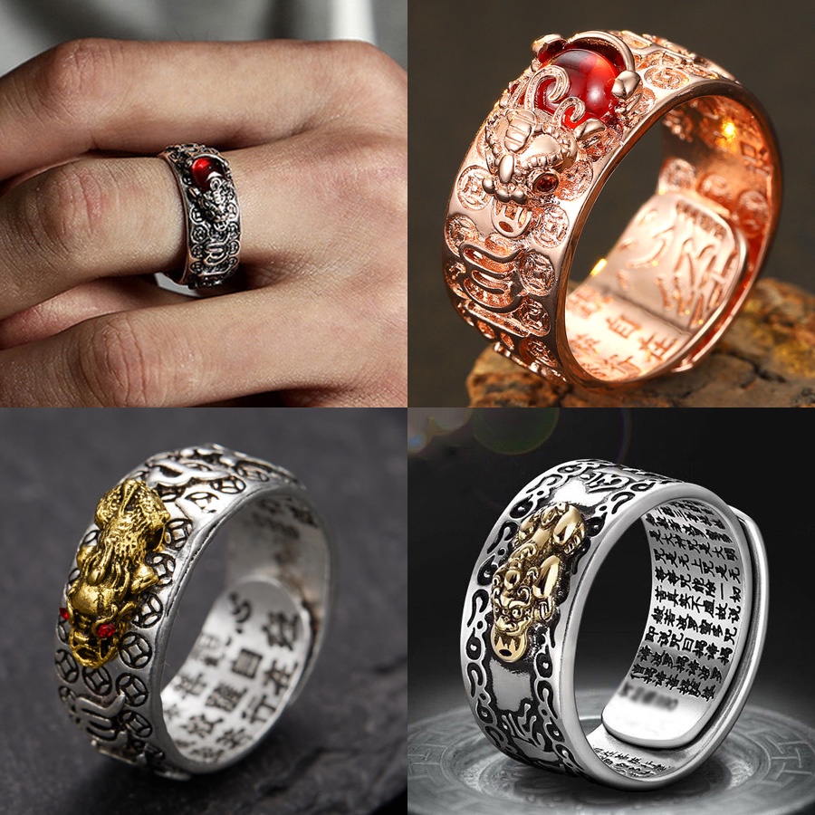 Pixiu Feng Shui Gold Plated Wealth Lucky Open Ring Buddhist Jewelry ...