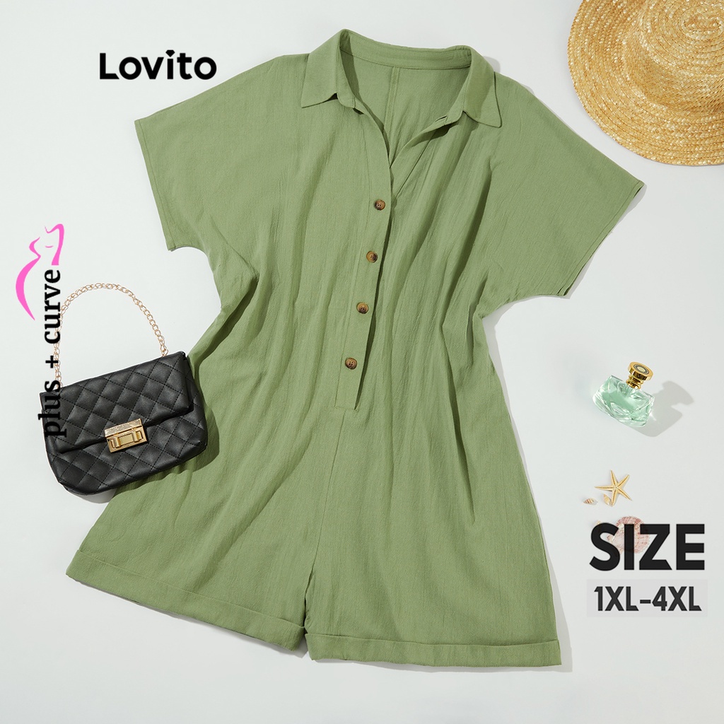 Lovito Plus Size Curve Casual Plain Button Basic Good Texture Women ... Lovito Plus Size Curve Casual Plain Button Basic Good Texture Women ...
