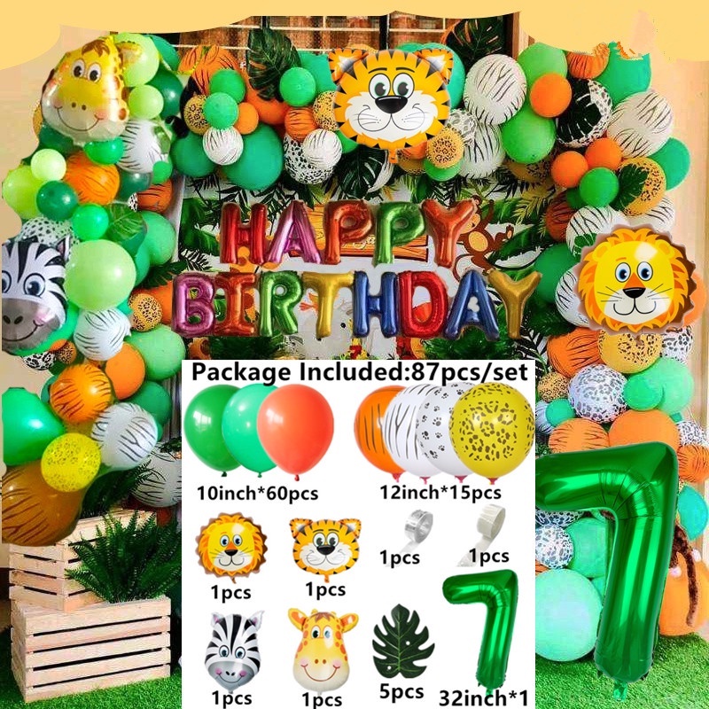 1set Happy Birthday Animal Theme Balloon Set Forest Wildlife Tiger ...