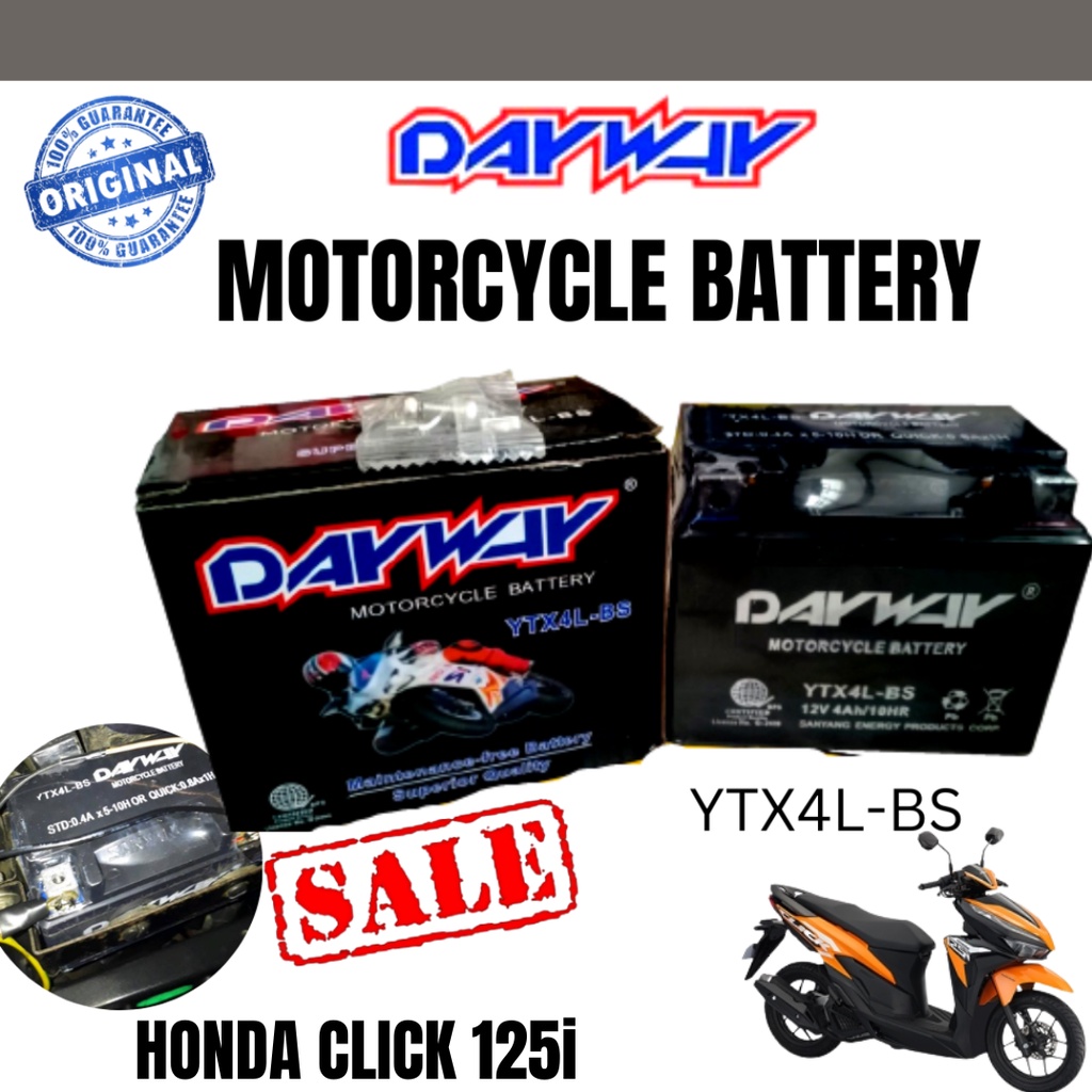 DAYWAY MOTORCYCLE BATTERY FOR HONDA CLICK 125i | YTX4L-BS MOTOR BATTERY ...