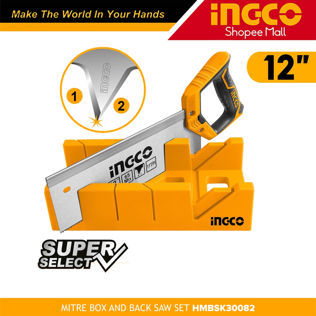 Ingco Miter Box And Back Saw Set 12" Inch 11TPI Mitre Box Lagari Set ...