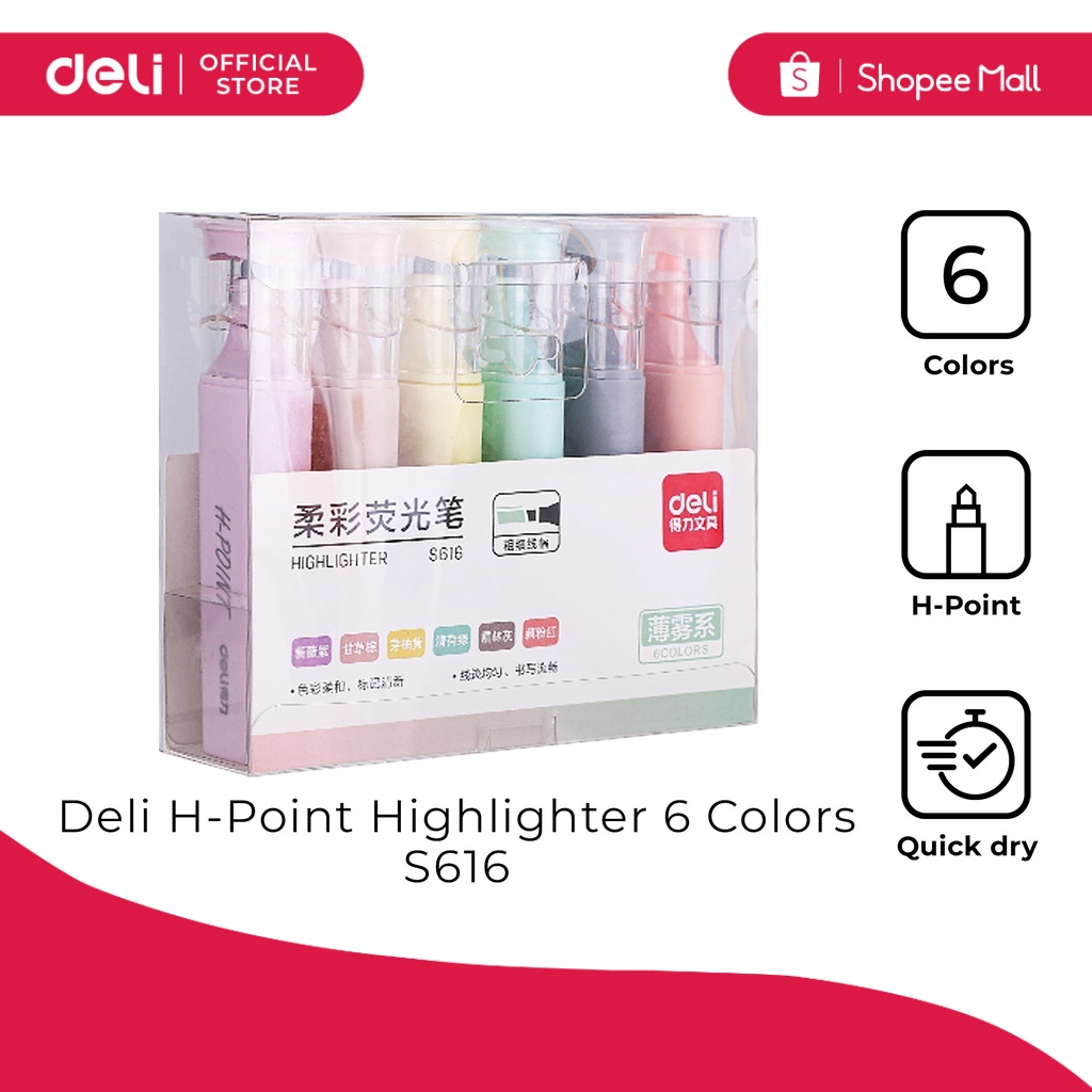 Deli S616 H-Point Highlighter 6 Colors [79S616] | Shopee Philippines