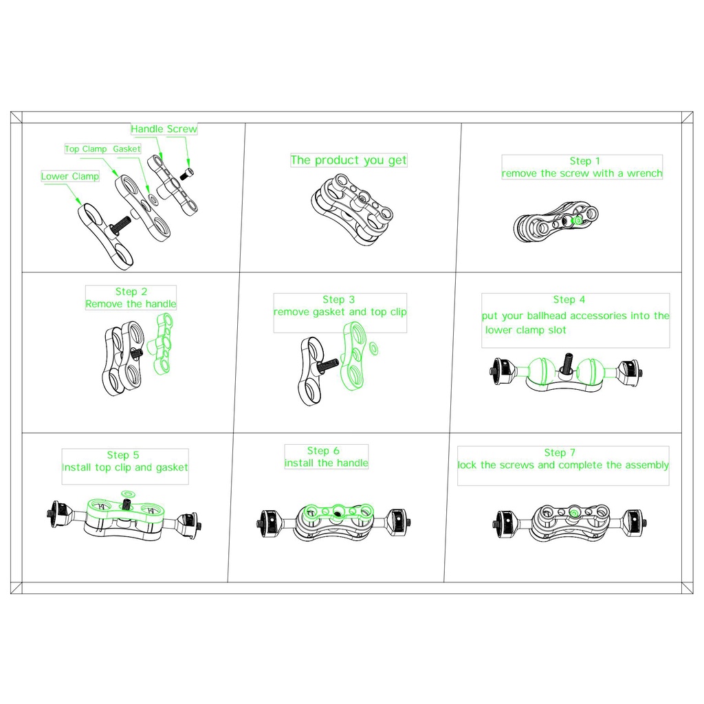 Upgraded Dual BallHead 1/4 Screw Mount Adapter Magic Arm 360 Ball Head ...