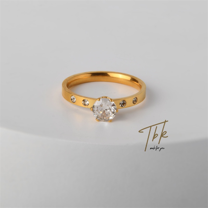TBK 18K Gold Ring Cubic Zirconia Wedding Engagement Ring for Women ...