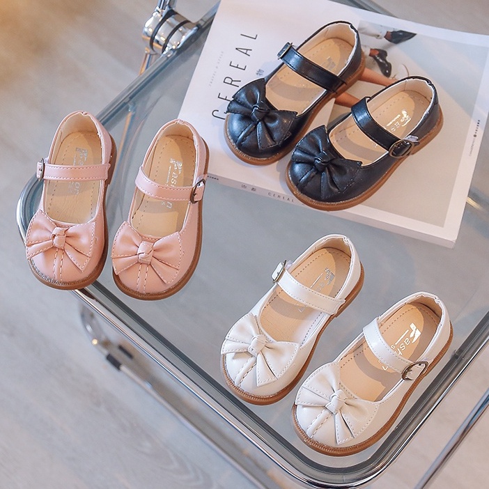 2-8 Years Old Stylish Bowknot Girls Leather Flat Shoes Anti-slippery ...