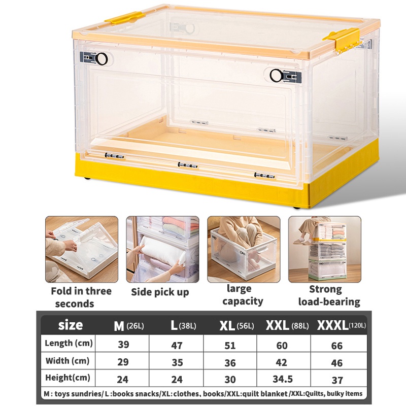 Foldable Storage Box Organizer Clothes Storage Transparent Double Doors ...