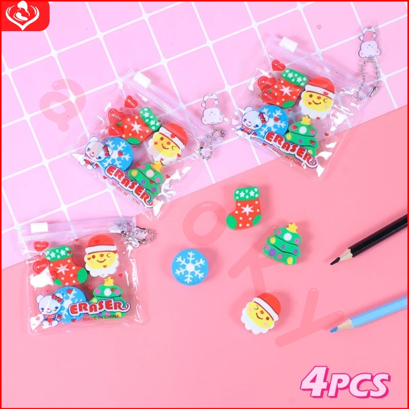 【COD】4Pc Christmas Eraser Fruit Shape Eraser School Supplies Stationery ...