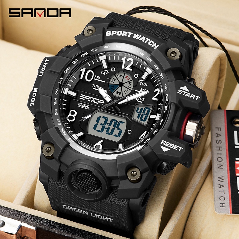 SANDA Men's Watch Multi display LED Digital Watch Waterproof Calendar ...