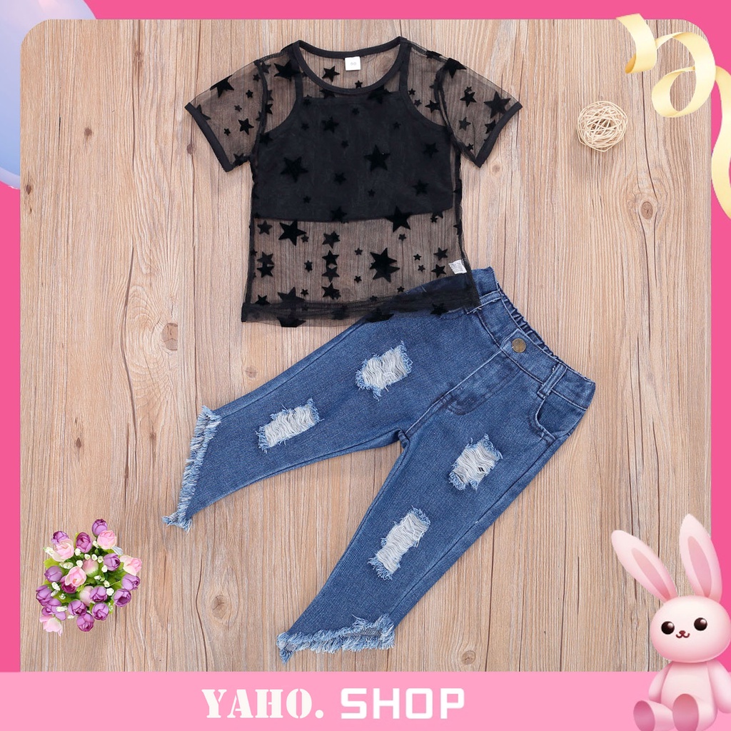 ZXT-Toddler Baby Girl Summer Spring Clothes Star Mesh Short Sleeve Top ...