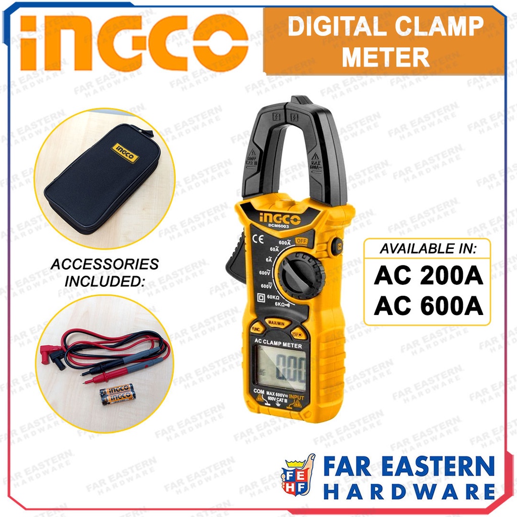 INGCO Digital Clamp Multimeter Tester AC 200A | 600A INMT | Shopee ...