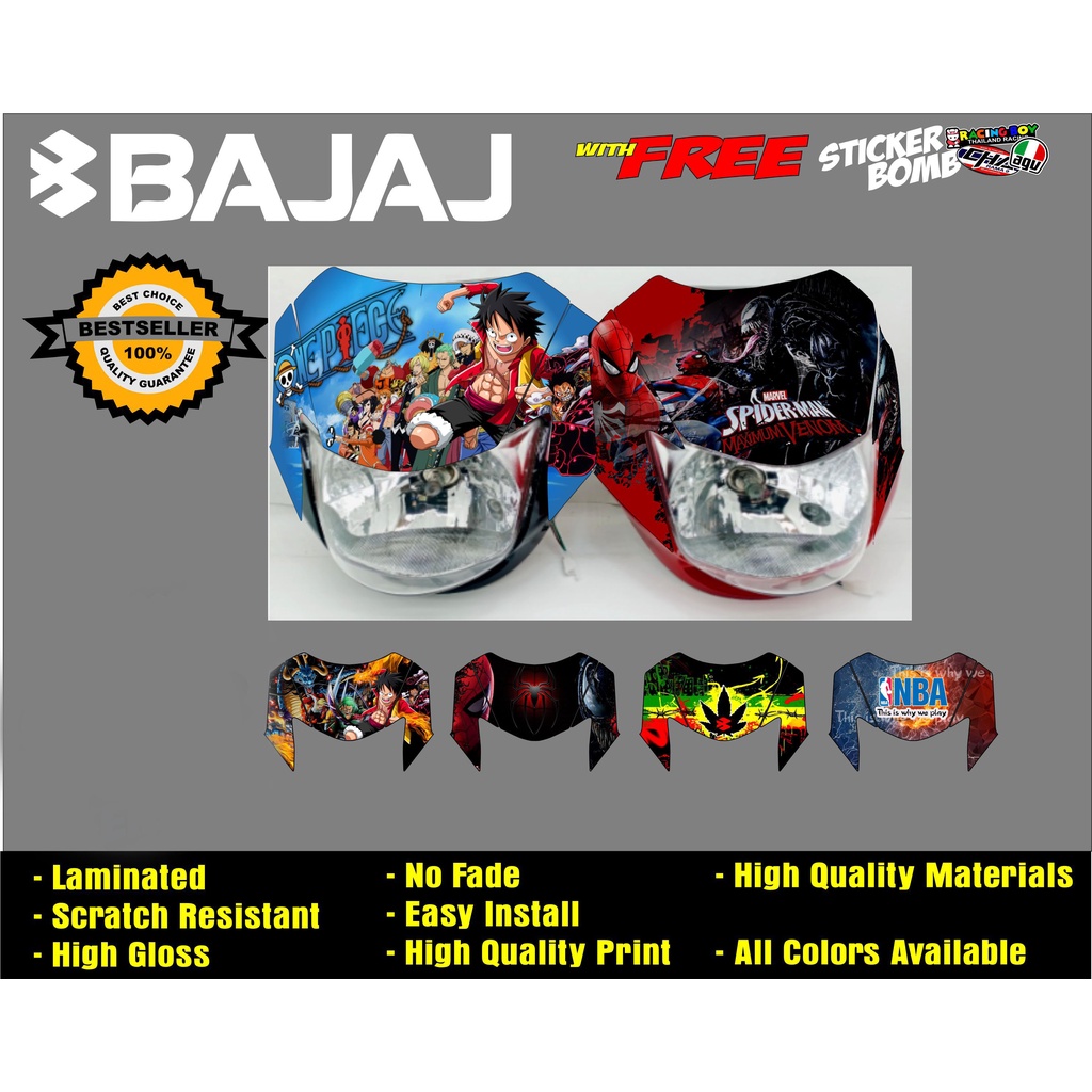 Bajaj 100 and 125 kawasaki Cowling Headlight Front only sticker decals ...
