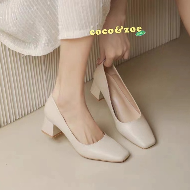 Women Block Heel Shoes Korean Style Black School Office Work White ...