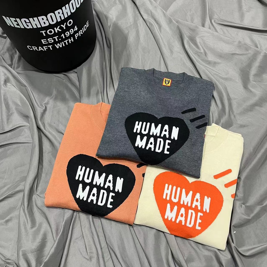 HUMAN MADE Love Heart Letter Sweater Loose Base Long Sleeve nigo Men ...