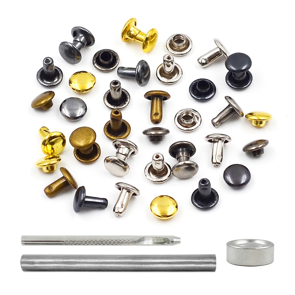 100Sets 5-10mm Metal Double Cap Rivets Stud Rivet Button Round Nail ...