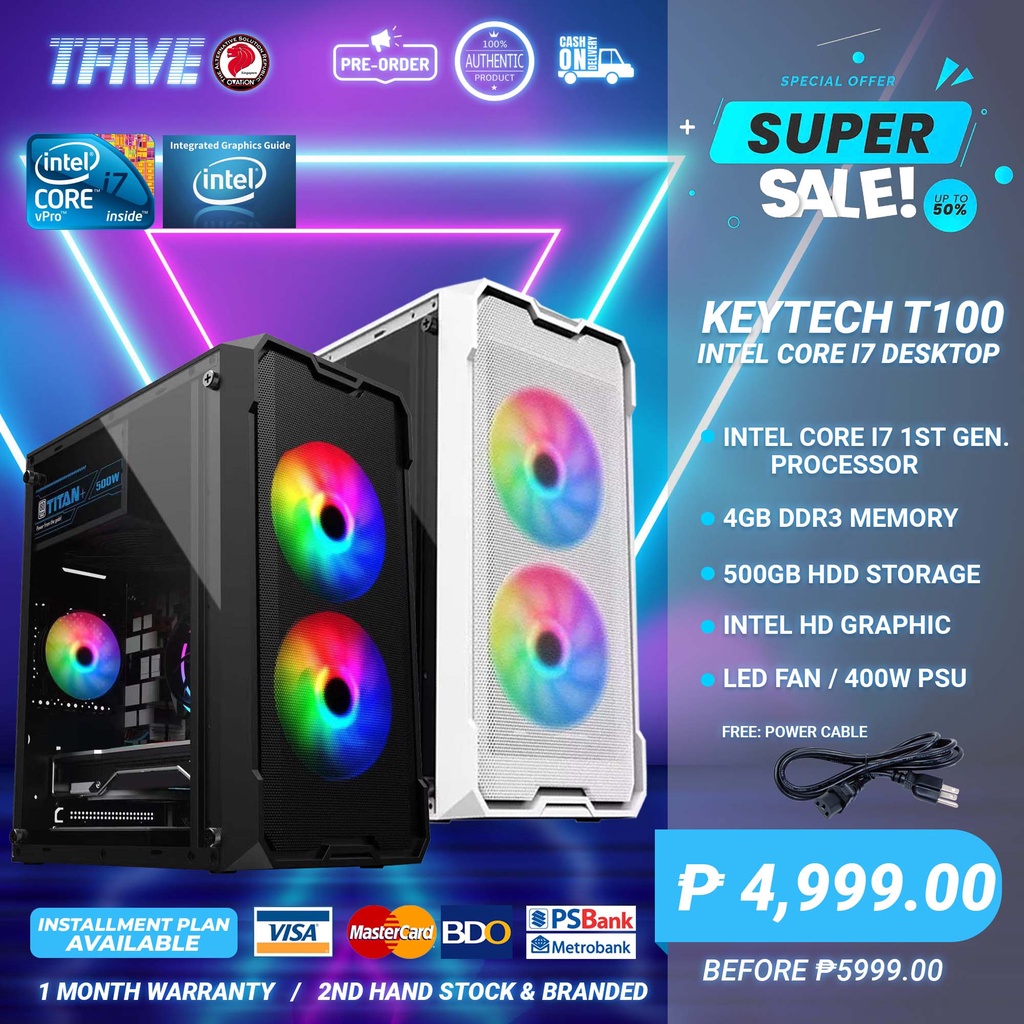 KEYTECH T100 INTEL CORE I7 1ST GEN 500GB HDD 4GB DDR LED FAN /S400 ...