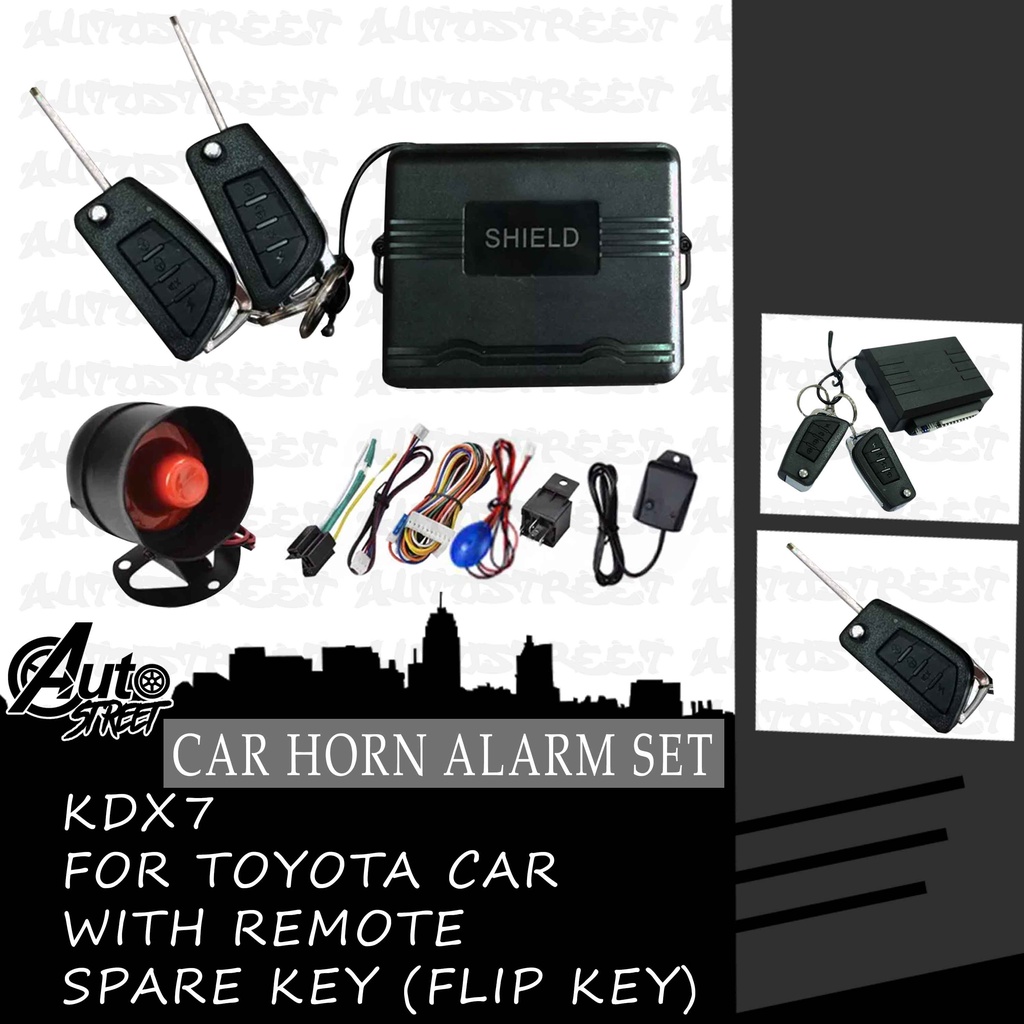 Shield KDX7 For TOYOTA Car Auto Horn Alarm System Set with Remote Spare ...
