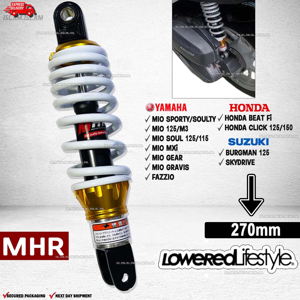 Rear Shock Absorber 270mm Lowered Style 1 PC MHR Mio Click Beat Burgman ...