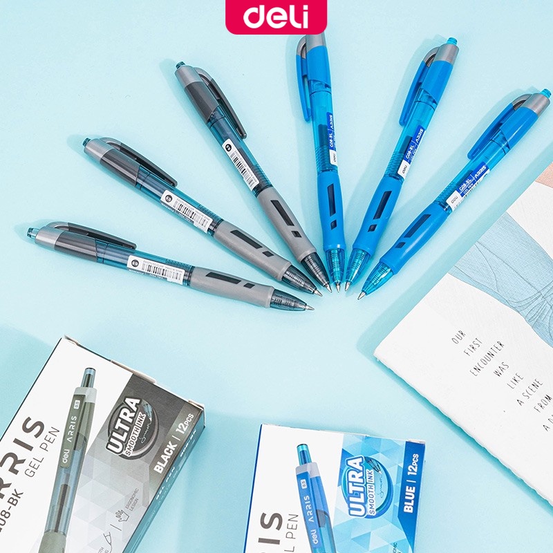 Deli 0.5mm Press Gel Pen Black/Blue Writing Ballpen Sign Pen Office ...