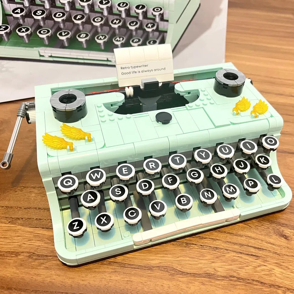 Creative building blocks green typewriter classic retro toys ...