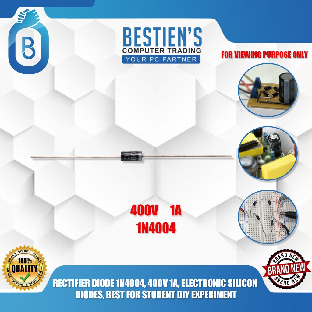 RECTIFIER DIODE 1N4004, 400V 1A, ELECTRONIC SILICON DIODES, BEST FOR ...