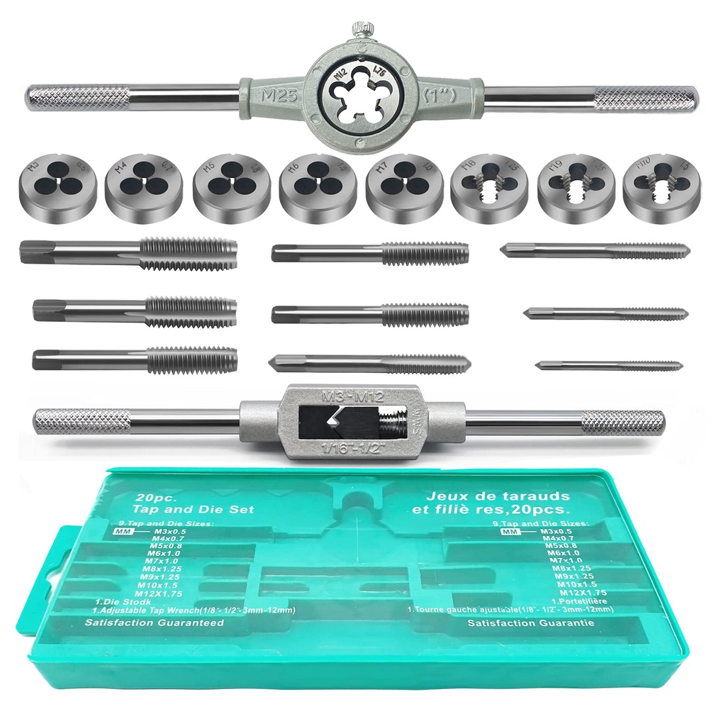 20 Piece Tap and Die Set - Metric Size M3-M12 Tap and Die Set, Threading Tool | Shopee Philippines