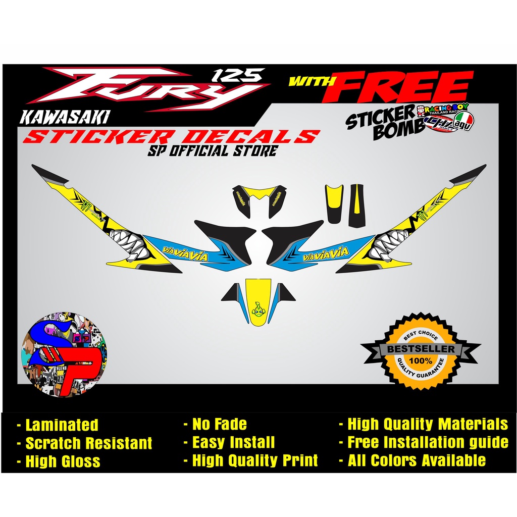 FURY 125 kawasaki Sticker Decals Full Set Quality and Durable Print ...